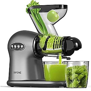 SiFENE Slow Masticating Juicer Machine, 3” Wide Dual Chute Cold Press Juicer with Anti-Clog Function, Ideal for Celery, Wheatgrass, Fruit and Vegetable Juice Extractor, BPA-Free, Easy to Clean