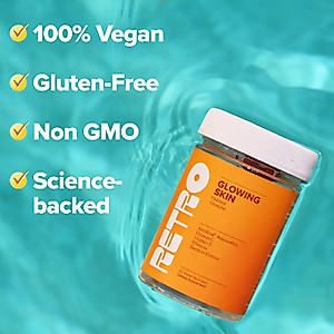 RETRO Gummy Glowing Skin Vitamins for Collagen Production - Astaxanthin, Vitamin E, Bamboo Extract, Hibiscus, & Vitamin C - Vegan Gummies for Smooth Skin & Hydration, 50 Count (Pack of 1)