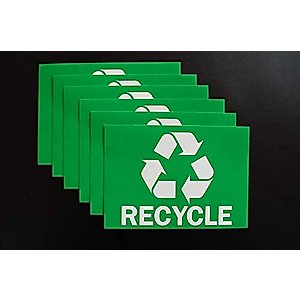 (6 Pack) Recycle Stickers Trash Bin Sticker Label - 5" X 3.5" - Waterproof Garbage Waste from Recycling - Great for Metal Aluminum Steel or Plastic Trash Cans - Indoor & Outdoor (X6PS8)