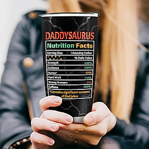 Jekeno Mug Tumbler Gifts for Dad - Daddysaurus Dinosaur Cups Presents for Father Daddy Halloween Fathers Day from Daughter Son Wife Travel Coffee Tumbler for Husband Grandpa 20oz Stainless Steel