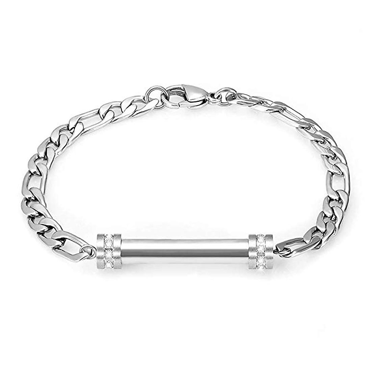 Hearbeingt Memorial Bracelet, Cylinder Cremation Jewelry Urn Bangle for Ashes, Classic Crystal Cremation Keepsake Ashes Holder Made of Stainless Steel with Free Fill Kit, Silvery