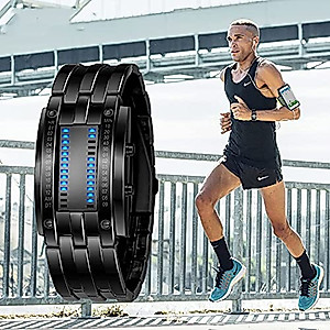 FANMIS Creative Binary Matrix Blue LED Digital Waterproof Watch Mens Classic Creative Fashion Black Plated Wrist Watches (Black)