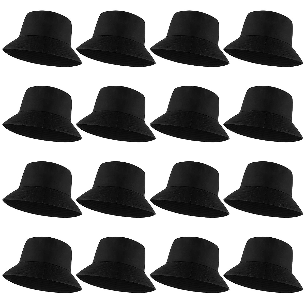 16 Pcs Solid Color Summer Bucket Hats for Women Unisex Packable Sun Hat Set Lightweight Fishman Cap for Holiday (Black)