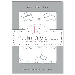 SwaddleDesigns Softest Cotton Muslin Fitted Crib Sheet/Toddler Sheet for Baby Boy & Girl, Blue Doggie & Starball