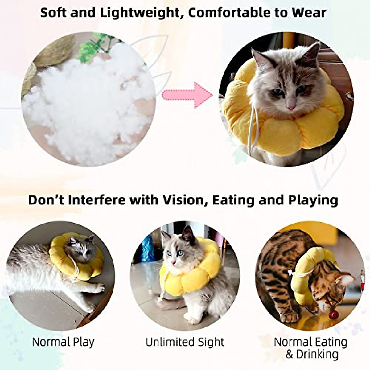 KUDES Cat Small Dog Recovery Collar, Cute Sunflower Neck Cone After Surgery, Adjustable Pet E Collar, Wound Healing Protective Cone Surgery Recovery Elizabethan Collars for Small Pet