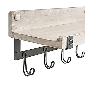 Spectrum Diversified Rowan Wall Mount Wood Valet & Hook Station for Entryway Storage and Organization, White Wash/Industrial Gray