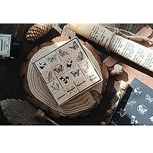 Cliocoo 16cs Wood Rubber Stamp Set, Moon&Star Decorative Wooden Stamp Set, Universe Planet Stamp for Art Craft, Journal, Diary, Scrapbook, Planner, Letter, Card Making M-26 (5-Butterfly)