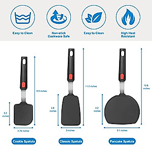 TACGEA 3 Pack Silicone Spatula Set for Nonstick Cookware, 600°F Heat Resistant Kitchen Utensils for Cooking and Baking, Ideal for Flipping Egg, Burger, Pancake, Cookie