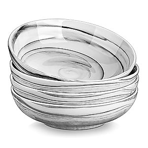 MALACASA Pasta Bowls, 40 OZ Large Salad Serving Bowls Set of 4, Porcelain Pasta Bowls Salad Bowls for Kitchen, Marble Grey Soup Plates Shallow Bowls Set, Microwave & Dishwasher Safe, Series REGULAR