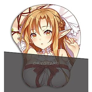 Yuuki Asuna Anime 3D Mousepads, Uncensored Oppai Ergonomics Mouse Pad with Wrist Rest Support, Silicon Gel Wrist Mice mat (Yellow)