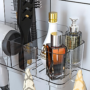 Clear Hair Dryer Holder, Blow Dryer Hanger Wall Mounted for Hair Dryer Hook with Plug&Cord Organizer Self Adhesive for Cabinet Door and Bathroom Organizer and Storage,Pack of 1