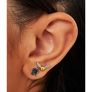 Harry Potter Flash Plated and Silver Plated Stud Earring Set, 2 Pair Two Tone Studs - Golden Snitch Flash and Silver Plated Studs, HP Silver Plated Studs