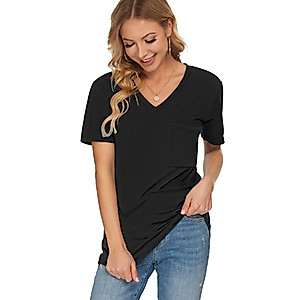 TODOLOR Summer T Shirts for Women Tunic Tops for Leggings Short Sleeve Loose Blouse Plus Size Black 3XL