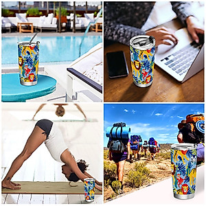 sanluoli Lion Tigers Monkey Stainless Steel car cup with Lid and Straw Camping Mug for camping simply insulated tumbler 20 OZ