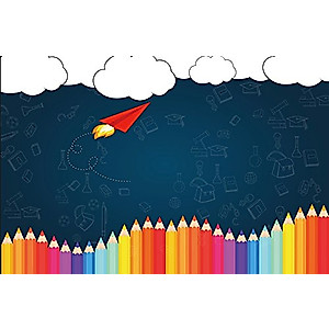 Leyiyi 8x6ft Welcome Back to School Photography Background Old Classroom Chalk Board Blackboard Colored Pens Back Season Grunge Gaffiti Paper Plane Backdrop Students Photo Portrait Vinyl Studio Prop