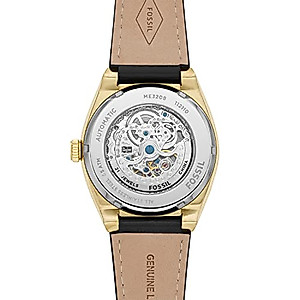 Fossil Men's Everett Automatic Stainless Steel and Eco Leather Three-Hand Watch, Color: Gold, Black (Model: ME3208)