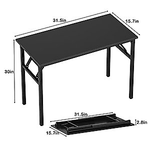 Need Small Computer Desk 31.5 inches Folding Table No Assembly Sturdy Small Writing Desk Folding Desk for Small Spaces, All Black AC5-8040-CB