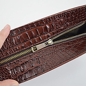 Mily Fashion Crocodile Pattern Oversize Leather Envelope Clutch Ladies Portfolio Evening Handbag Brown
