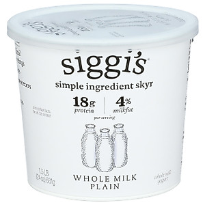 Siggi’s Icelandic Strained Whole Milk Yogurt, Plain, 24 OZ. – Thick, Protein-Rich Yogurt Snack
