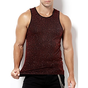 Arjen Kroos Men's Sequin Sleeveless Tank Top Sparkly Rave Metallic T-Shirt