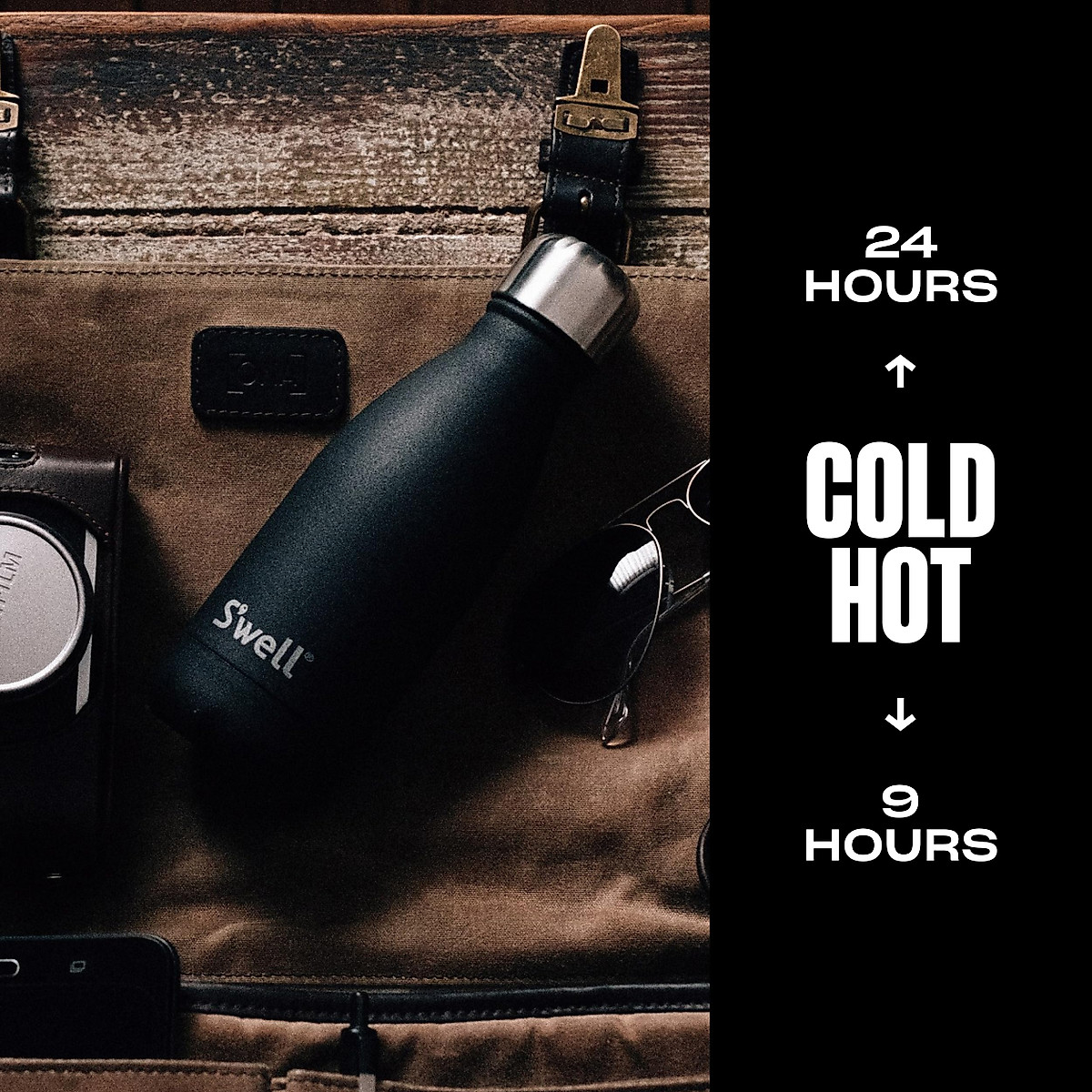 S'well Stainless Steel Water Bottle, 9oz, Onyx, Triple Layered Vacuum Insulated Containers Keeps Drinks Cold for 24 Hours and Hot for 12, BPA Free, Perfect for On the Go