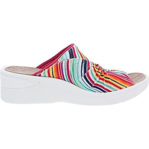 BZees Womens Sunburst Striped Slip On Wedge Sandals Yellow 11 Medium (B,M)