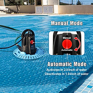 EDOU DIRECT Automatic Pool Cover Pump PRO | HEAVY DUTY | 2,500 GPH Max Flow | 1/2 HP | Includes: 25' Drainage Hose, 3/4" Adapter | Ideal for draining water from above ground and inground pools
