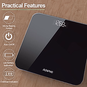 RENPHO Digital Bathroom Scale, Highly Accurate Body Weight Scale with Lighted LED Display, Round Corner Design, 400 lb, Black-Core 1S