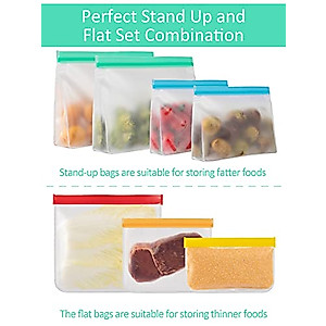 ANPHSIN 24 Pack Reusable Food Storage Bags- Stand Up & Flat Ziplock Bags BPA Free Freezer Bags, 10 Leakproof Sandwich Bags, 8 Food Grade Gallon Bags, 6 Resealable Snack Bags for Meat Veggies Fruit