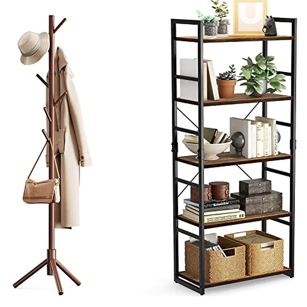 Pipishell Coat Rack and 5 Tier Bookshelf