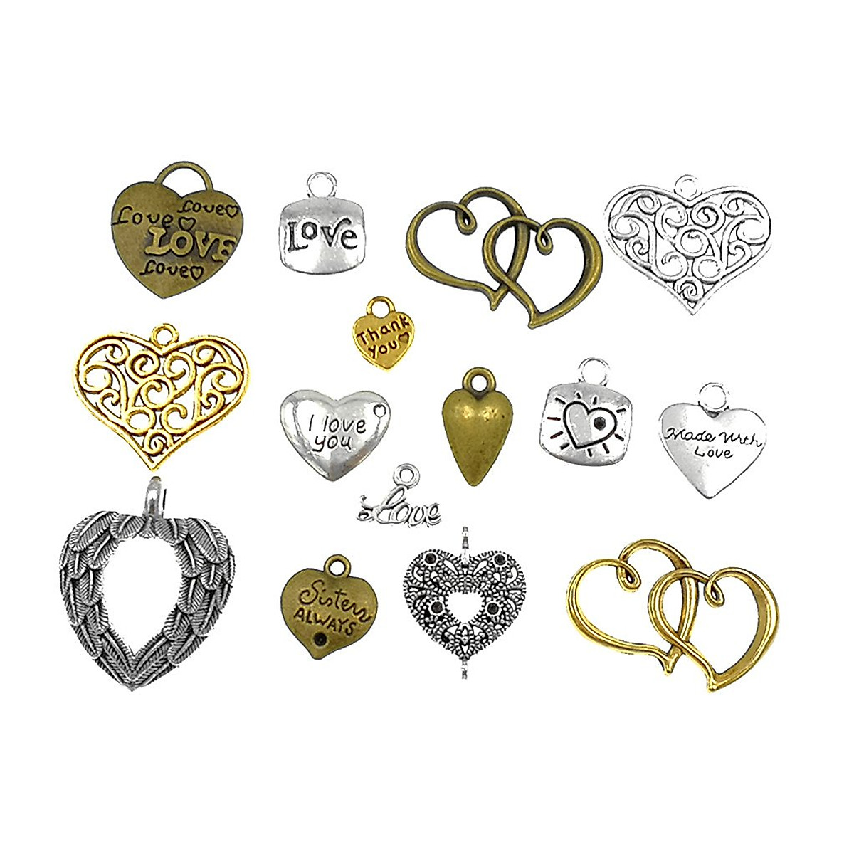 100 Grams Assorted Love Heart Shape Punk Steampunk Charm Pendant Connector for DIY Necklace Bracelet Jewelry Making Accessories