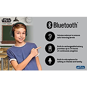 eKids Book of Boba Fett Bluetooth Headphones, Wireless Headphones with Microphone Includes Aux Cord, Kids Headphones for School, Home, or Travel
