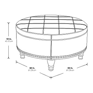INSPIRED by Bassett OSP Home Furnishings Augusta Round Storage Ottoman with Decorative Nailheads and Flip Over Lid with Serving Tray Surface, Black Faux Leather