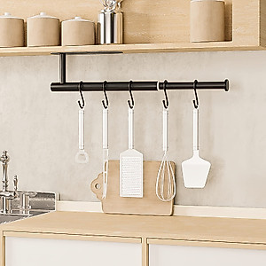 Youdian Adjustable Paper Towel Holder Under Cabinet-Adhesive Toilet Paper Holder Wall Mount,Extendable Towel Rack,Towel Bar for Bathroom,Under Counter Paper Towel Roll Holder for Kitchen with 5 Hooks