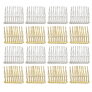 AUEAR, 20 Pack 10 Teeth Metal Veil Comb Hair Wire Clips Twist Bridal Wedding Combs Silver Gold