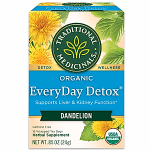 Traditional Medicinals Organic EveryDay Detox Dandelion Herbal Tea, Supports Liver & Kidney Function, (Pack of 3) - 48 Tea Bags Total