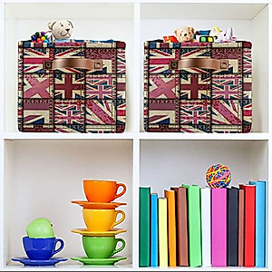 ALAZA Vintage British Flag Union Jack 3D Large Storage Basket with Handles Foldable Decorative 1 Pack Storage Bin Box for Organizing Living Room Shelves Office Closet Clothes