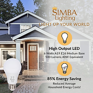 Simba Lighting LED Outdoor Light Bulbs with Photocell Sensor Dusk to Dawn Smart Auto On and Off (4 Pack) A19 6W 40W Replacement for Porch, Night Light, Garage Door, E26 Medium Base, 5000K Daylight