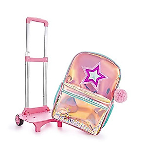 Meetbelify Girls Rolling Backpacks Wheels Roller Backpack Laptop Travel Luggage with Lunch Box for Elementary Girls Students