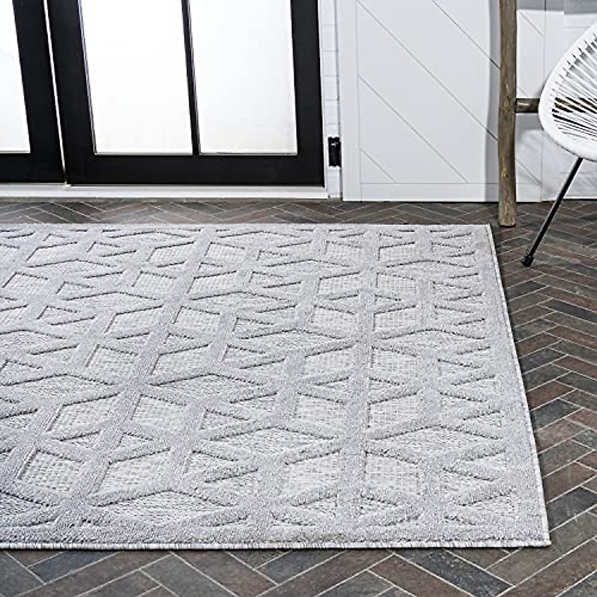 JONATHAN Y IBZ102C-8 Talaia Neutral Geometric Indoor Outdoor Area-Rug Bohemian Geometric Easy-Cleaning Bedroom Kitchen Backyard Patio Porch Non Shedding, 8 X 10, Light Gray
