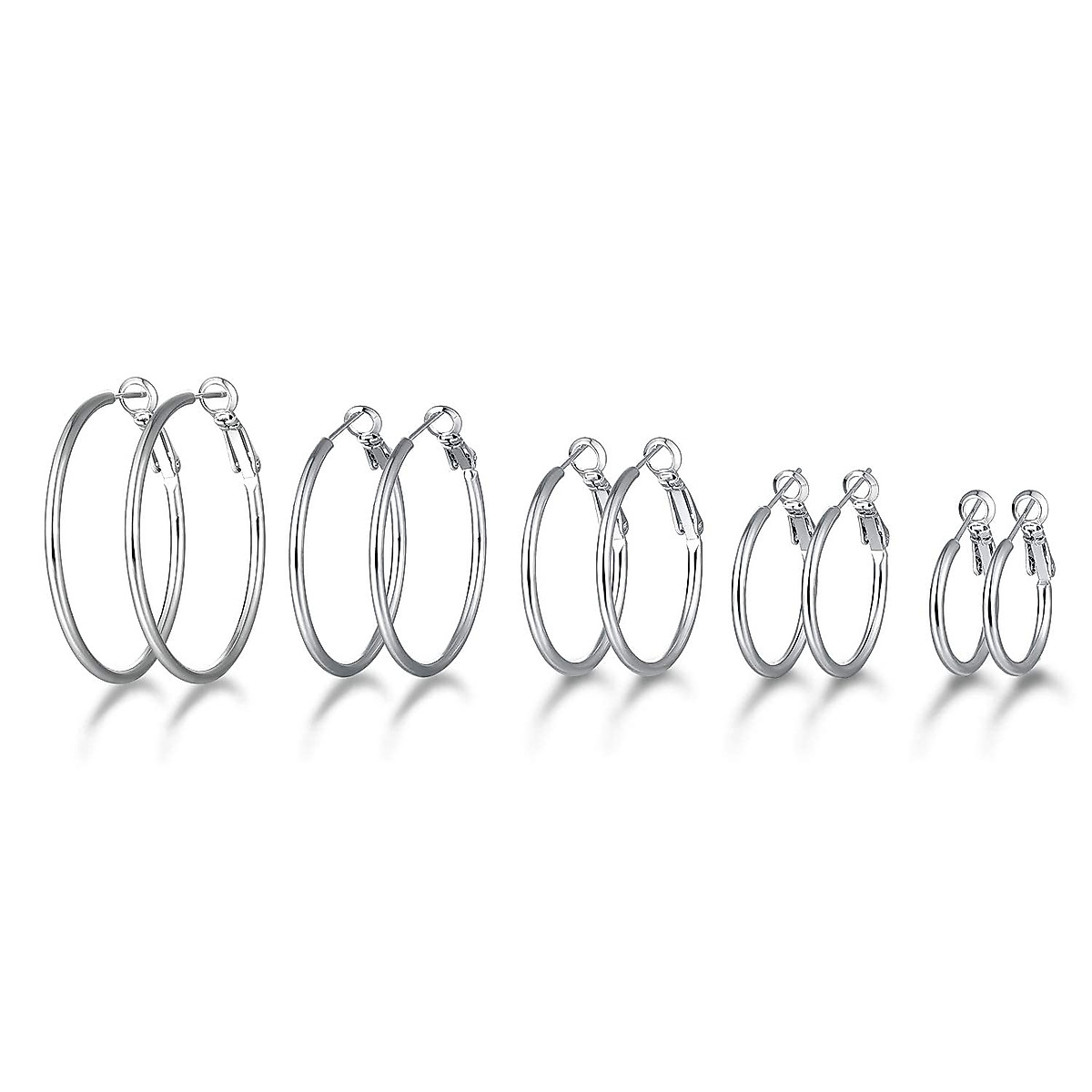 5 Pairs 316L Hoop Earrings For Women Stainless Steel Hoop Earring Set 25mm 30mm 35mm 40mm 45mm
