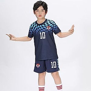 Casmyd Youth Kids Croatia Soccer Jersey+Shorts #10 ModRicc 2022 World Cup Football Team Sports Fan Shirts Kit for Girls Boys Navy