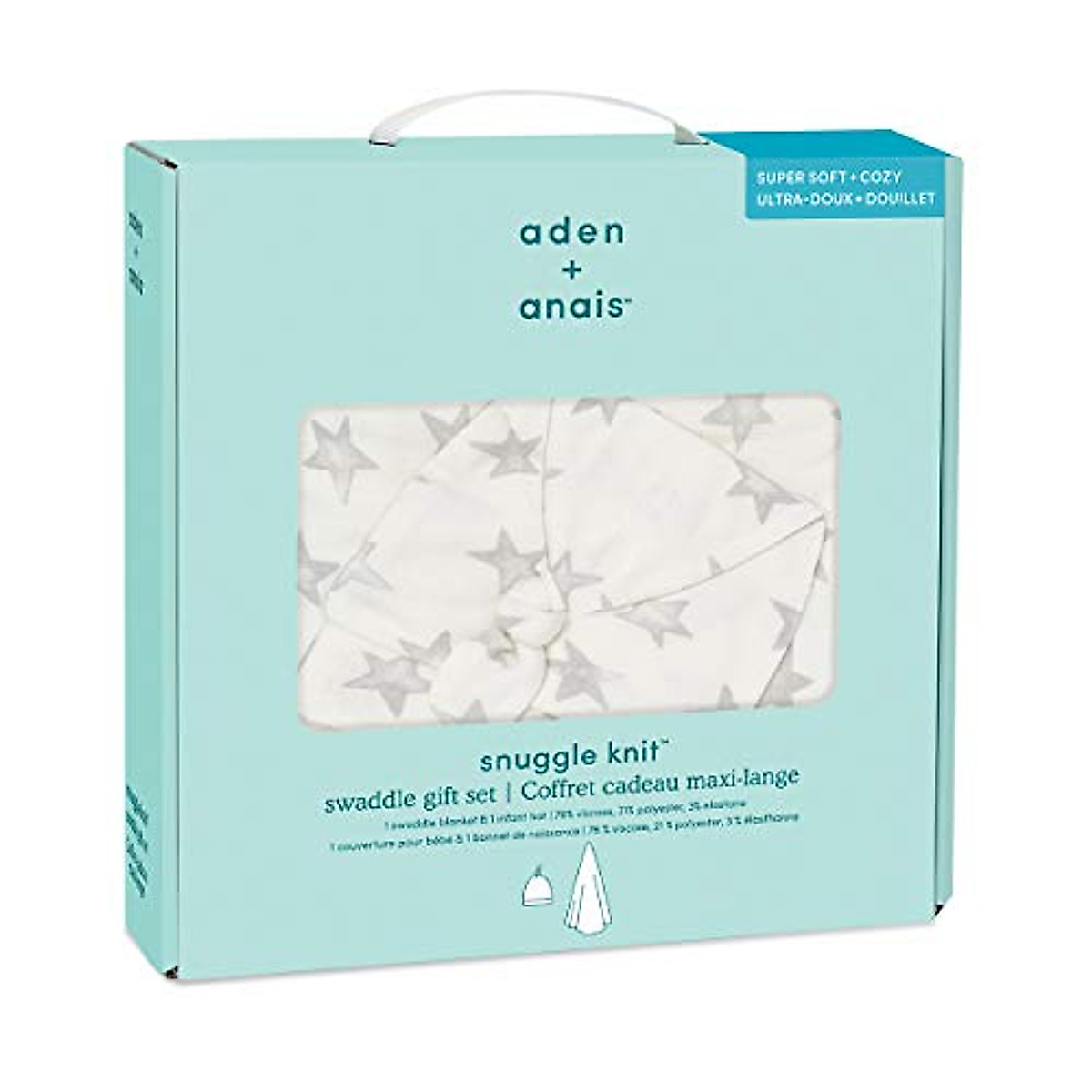 aden + anais Snuggle Knit Baby Swaddle Blanket and Infant Hat Set, Super Soft and Stretchy, Newborn Baby Girl and Boy Gifts, Star