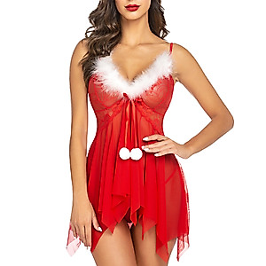 Avidlove Women Christmas Lingerie Red Lingerie Babydoll Lace Santa Sleepwear Nighties