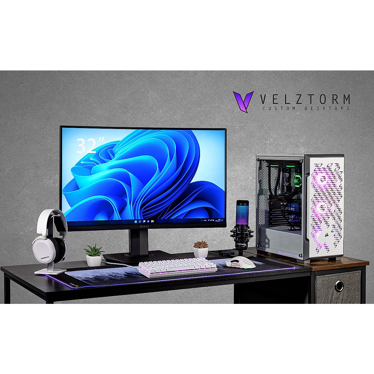 Velztorm Azcia CTO Gaming Desktop PC Liquid-Cooled (Ryzen 7-5800X 8-Core, 64GB DDR4, 1TB PCIe SSD + 2TB HDD (3.5), GeForce RTX 3080 10GB, 240mm AIO, RGB Fans, 750W PSU, WiFi, Win 10 Home)