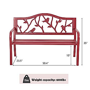MFSTUDIO 50" Outdoor Garden Bench,Steel Metal Frame Patio Park Bench with Bird Pattern Backrest for Porch,Backyard,Lawn