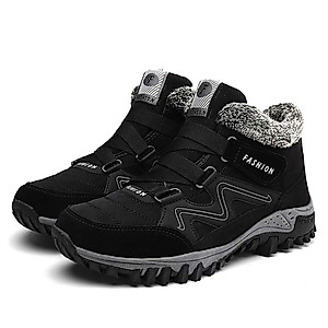 Asifn Men's Outdoor Snow Boots Winter Hiking Trekking Warm Climbing Shoes Booties Mid Top Fur&Plush Fashion Lace-Up Black(10.5 M US Men - 11.5 M US Women,27.5 cm Heel to Toe