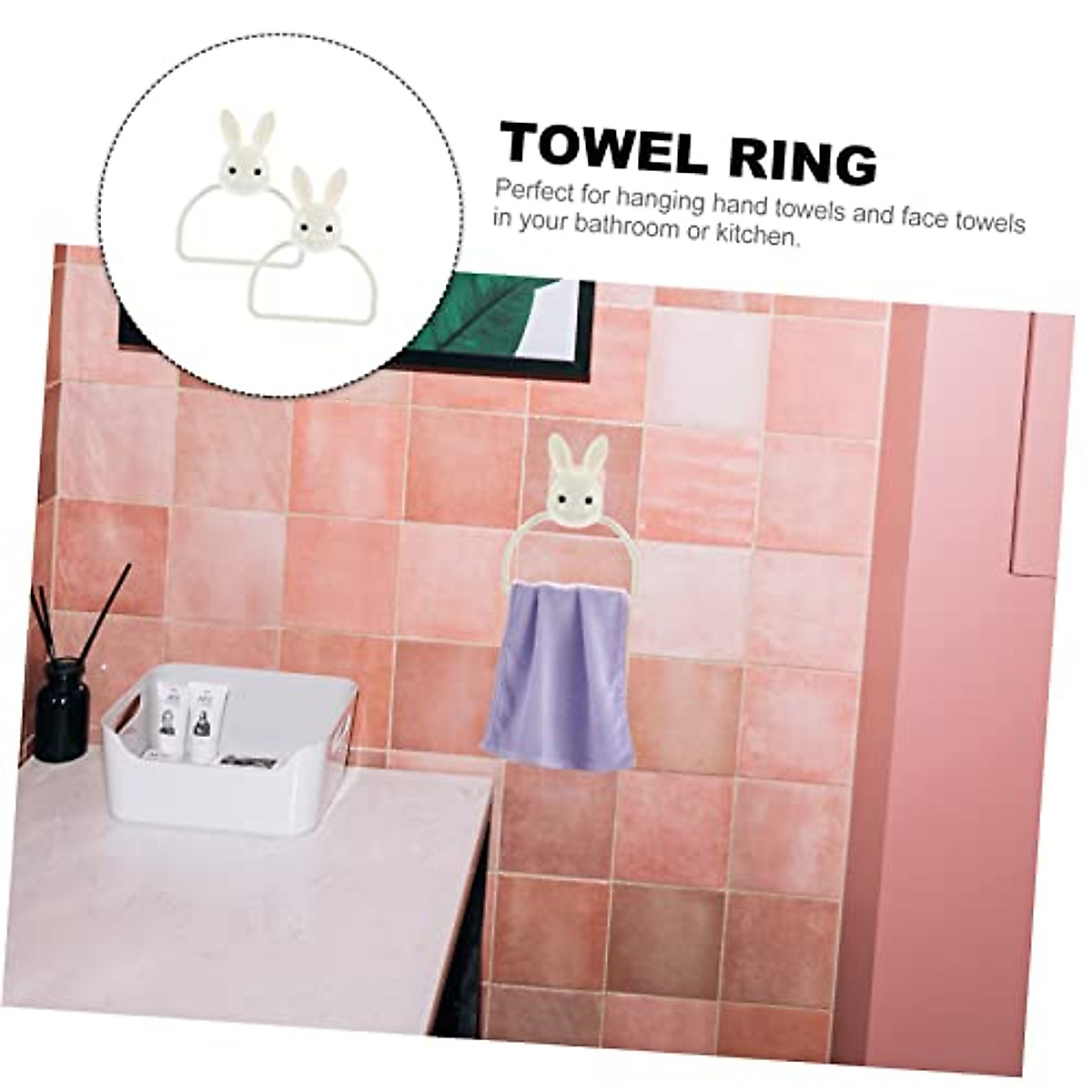 FONDOTIN 2pcs Towel Rack Wall Hanger Hooks Towel Rack Wall Mounted Beach Towel Clip Bath Towel Holder Round Towel Holder Year of Rabbit Decoration Towel Hanger Cartoon Towel Holder White