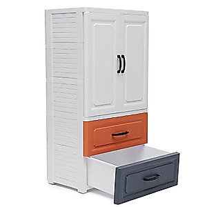Plastic Drawers Dresser Rolling Plastic Storage Dresser Storage Cabinet on Wheels with 2 Large Drawers and Top 1 Large Cabinet (22.4"L x 15.7"D x 43.3"H）