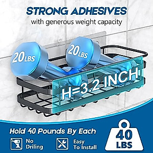 3Free 6 Pack Shower Caddy, Strong Adhesive Shower Organizer with Soap Holders No Drilling Shower Shelves, Rustproof SUS304 Stainless Steel Bathroom Shower Shelf for Inside Shower (Black)
